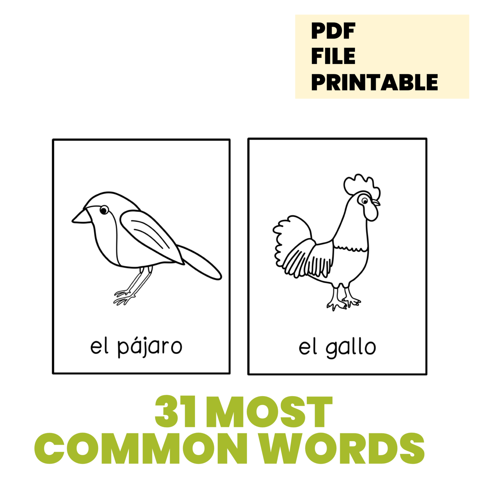 Animals Common Words in Spanish. Coloring pages - Little Spanish