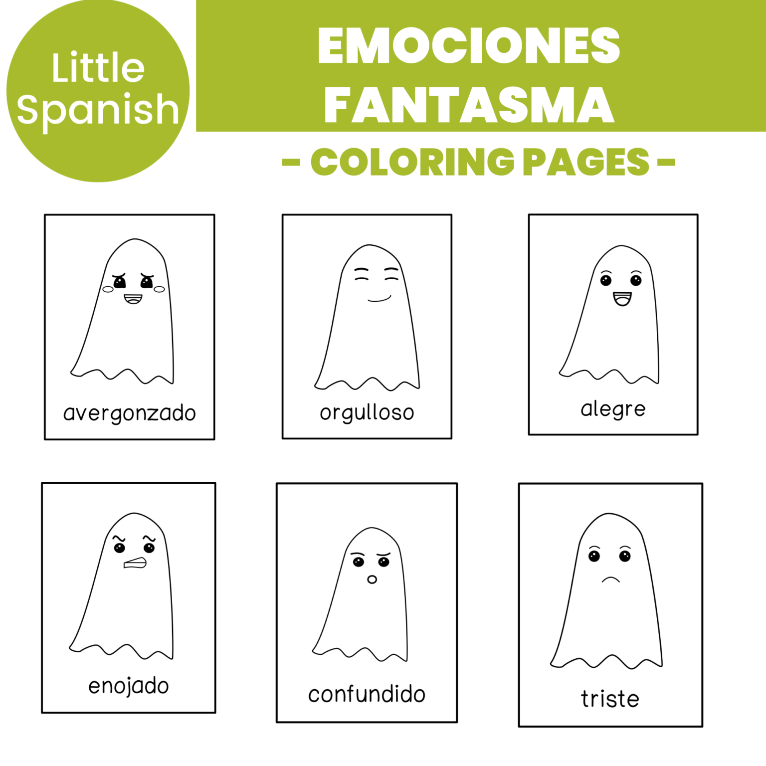 Halloween emotions coloring pages - Little Spanish