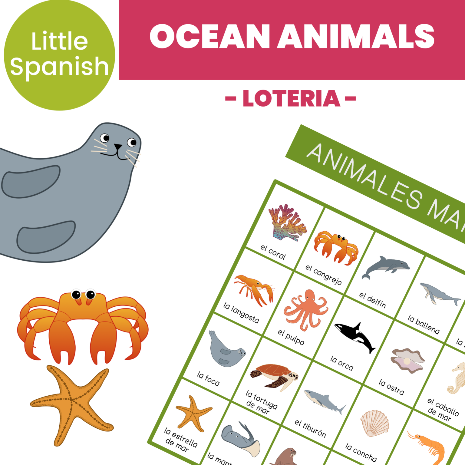 Free Ocean Animals in Spanish list - Little Spanish