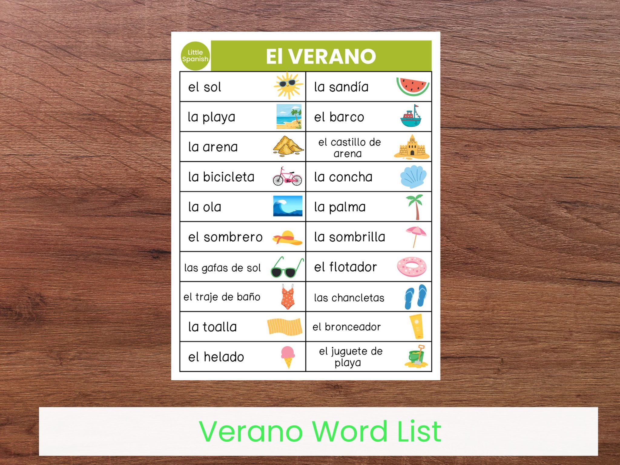Free Summer Common Words in Spanish List - Little Spanish