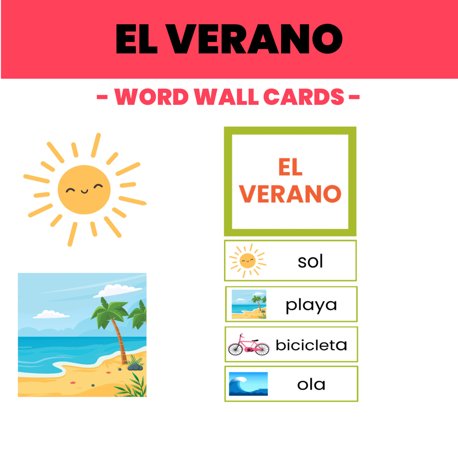 Summer word wall cards - Little Spanish